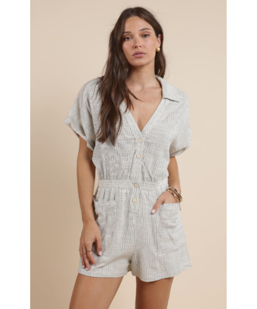 Harlow Striped Button Down Romper – STONE + BIRCH BOUTIQUE
